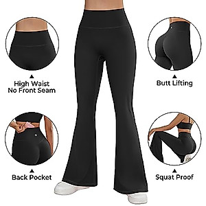 SUUKSESS Women Flare Leggings Scrunch Butt Lifting Bootcut High Waisted Tummy Control Bell Bottom Yoga Pants (Black,L)