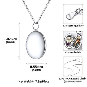 ChicSilver Personalized Oval Locket Necklace That Holds Pictures 925 Sterling Silver Custom Engraved Memory Photo Lockets 22 Inch Chain Custom Necklaces for Women