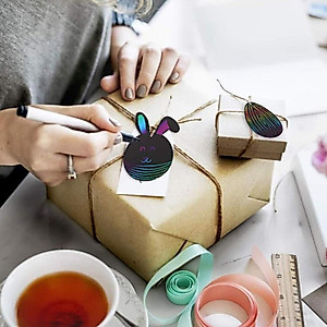 Easter Scratch Paper, 24PCS Easter Egg Scratch Paper Rainbow Art Set for Easter Day Ornaments Hanging Craft