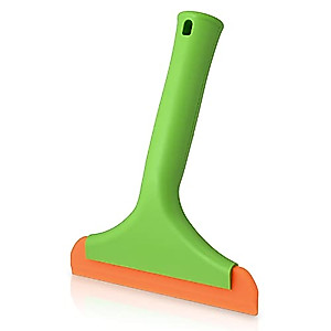 FOSHIO All-Purpose Silicone Squeegee for Shower Glass Door, Window Cleaning, 7.5'' Green Long Handle 6'' Orange Blade Small Squeegee for Car Window, Windshield, Mirror, Bathroom