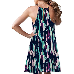 MITILLY Women's Halter Neck Boho Floral Print Loose Casual Sleeveless Short Dress Large Multicolor