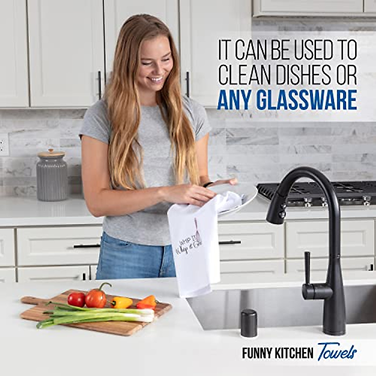 Aller Home & Kitchen Funny Kitchen Towels with Sayings. 4pc Kitchen Towel Set, Fun Pun Gadget Design - Waffle Weave Towel, Decorative Funny Dish Towels for Mom. Cute Kitchen Towels for Gifts