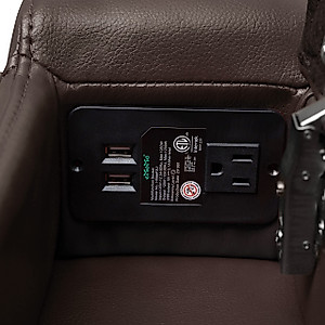 Abbyson Living Rider Powered Reclining Theater Chair - Built in USB/Power Outlet, Cup Holders, Tray/Side Table, Faux Leather Home Theater Chair, Brown