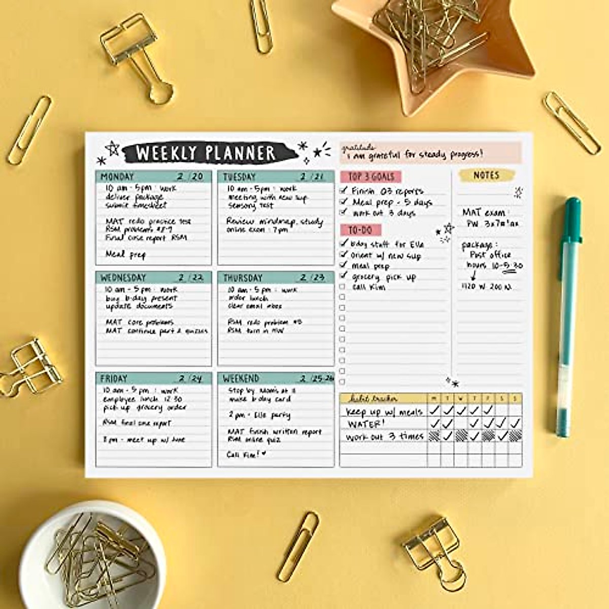 Weekly Planner Notepad - 52 Tear-Off Sheets, 8.5 x 11” Notepad Goal Tracker Organizer with Space for Daily Schedule, To Do List, Notes, and Habit Tracker