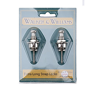 Walker & Williams Extra Long Deep Barrel Strap Locks for Thick Guitar Straps For Acoustic, Electric, And Bass Guitars