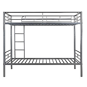 KELRIA Twin-Over-Twin Bunk Beds, Metal Bedframe Durable Steel Constructuin, Safety Ladder Rungs and Guard Rail, for Bedroom, Dormitory, Kids/Teens/Adults, (Sliver)