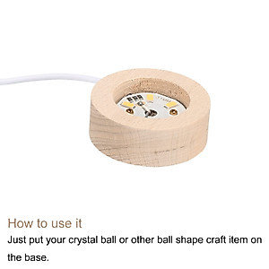 MECCANIXITY LED Wood Displays Base Ball Stand Holders 6x2cm Warm Light Round USB Switch for Crystal Ball Stone Pack of 2