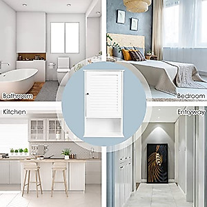 Tangkula Medicine Cabinet, Wall Mounted Bathroom Cabinet Single Door Wooden Bathroom Wall Cabinet with Adjustable Shelf