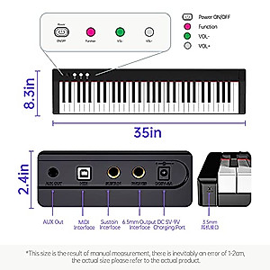 61 Key Electric Keyboard Piano Full Size Keys Portable Complete Digital Electronic Music Piano Set Lighted Keys with Built-In Speakers & Keynote Stickers for Piano Beginners