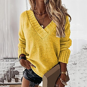 Sweaters for Women No Hood V Neck Sweaters for Women Fall Winter Long Sleeve Knitted Pullover Sweater Tops