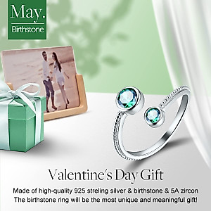 Esberry 925 Sterling Silver Birthstone Adjustable Rings January Birthstone Birth Month Open Rings Birthday Gift for Teen Girls Women