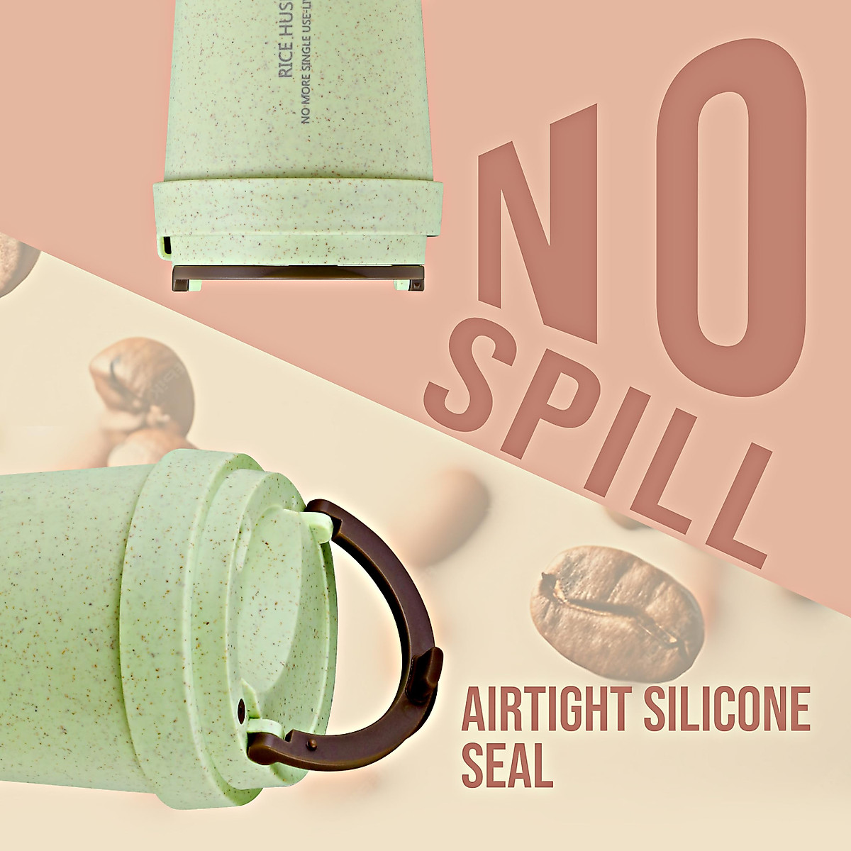 Loving Nature Rice Husk Cup, 14oz, BPA-Free, Double Wall Insulation, Reusable for Coffee Drinks, On-The-Go Travel Mug, Screw Tight Lid, Textured Grip, Lightweight, Water Bottle, Gifts (Green)