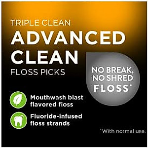 DenTek Triple Clean Advanced Floss Picks, No Break & No Shred Floss, 150 Count. (Pack of 4)