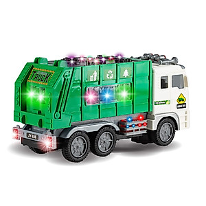 Zetz Brands Toy Garbage Truck for Kids with 4D Lights and Sounds - Battery Operated Automatic Bump & Go Car - Sanitation Truck Stickers
