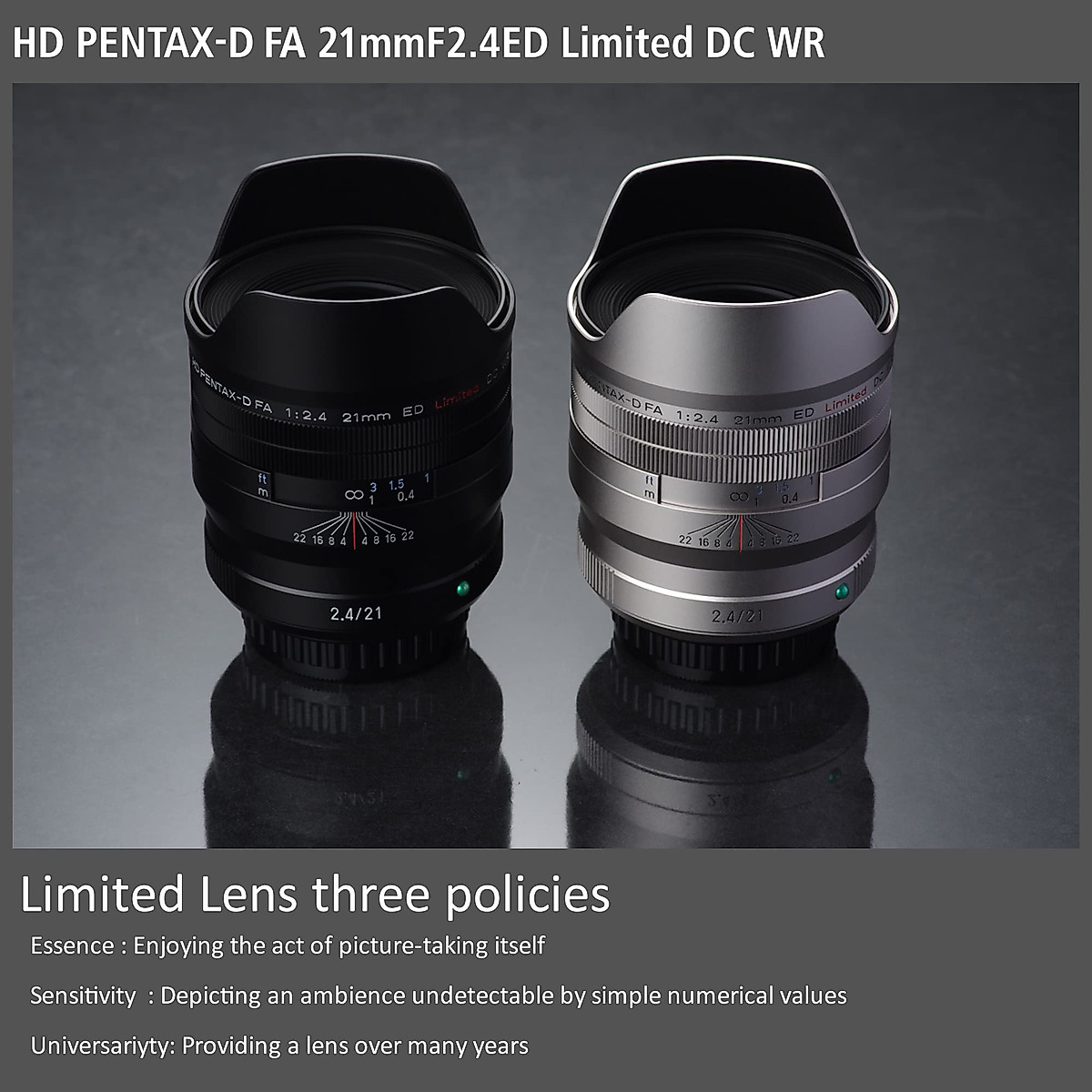 Pentax FA 21mmF2.4ED Limited DC WR Black Ultra-Wide-Angle Single Focus Lens [for use with Full Frame DSLR ] Limited Lens, machined Aluminum Lens Barrel, (28040)
