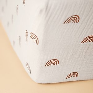 Chippi & Co Little Rainbow Tan Boho Muslin Cotton Fitted Crib Sheet for Baby Standard Size Mattress, boy and Girl Unisex Nursery Bedding 52x28x9''