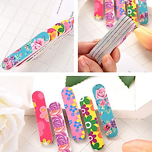 100 Pcs Colorful Nail Files Double Sided Emery Boards Manicure File and Buffers Floral Nail Tools for Women 2.56 x 0.59 Inch, 5 Colors