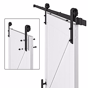 COSHOMER 36in x 84in MDF Sliding Barn Door with 6.6ft Barn Door Hardware Kit & Handle, Pre-Drilled Holes Easy Assembly -Solid Barn Door Slab Covered with Water-Proof PVC Surface, White, K-Frame