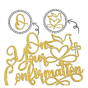 On Your Confirmation Cake Topper, First Holy Communion, My Baptism Day, Bridal Shower/Wedding/Baptism/Christening Baby Shower Party Decorations, Gold Glitter
