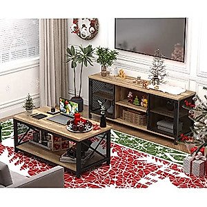 FATORRI Industrial Entertainment Center for TVs up to 65 Inch, Rustic Wood TV Stand, Large TV Console and TV Cabinet for Living Room (60 Inch Wide, Rustic Oak)