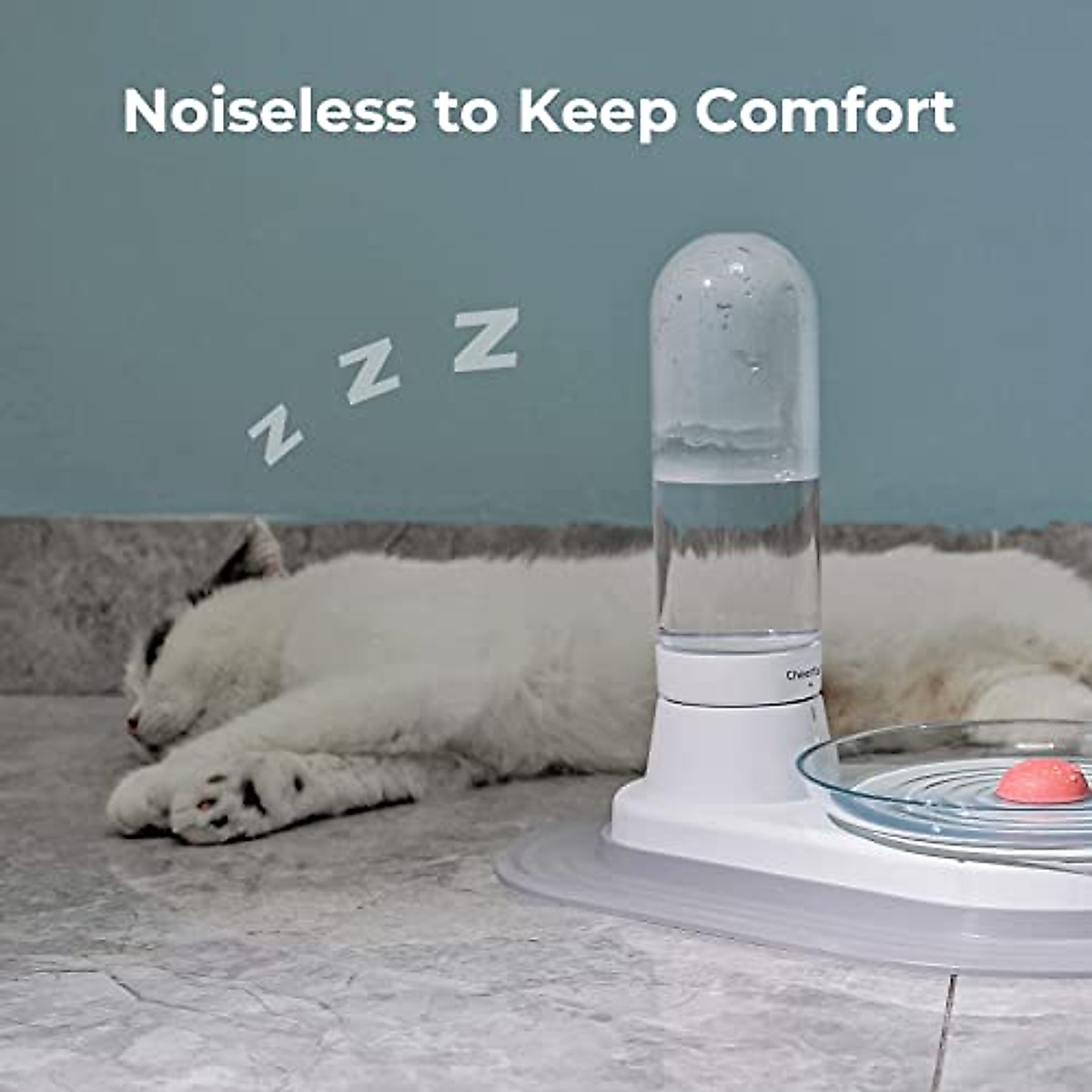 Cheerble Automatic Cat Water Dispenser Without Filter, Wireless Pet Water Fountains Gravity, Quiet Drinking Fountains for Kitten & Puppy, Non-Electric, KittySpring