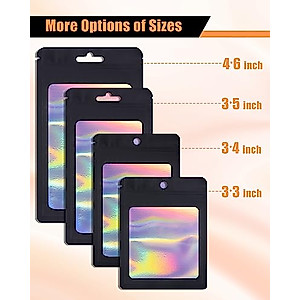 Holographic Bags Candy Bags 300 PCS (3x4.7 Inch, Black) Resealable Bags Packaging Bags with Clear Window Small Bags Foil Pouch Bags for Food Storage Small Business Christmas