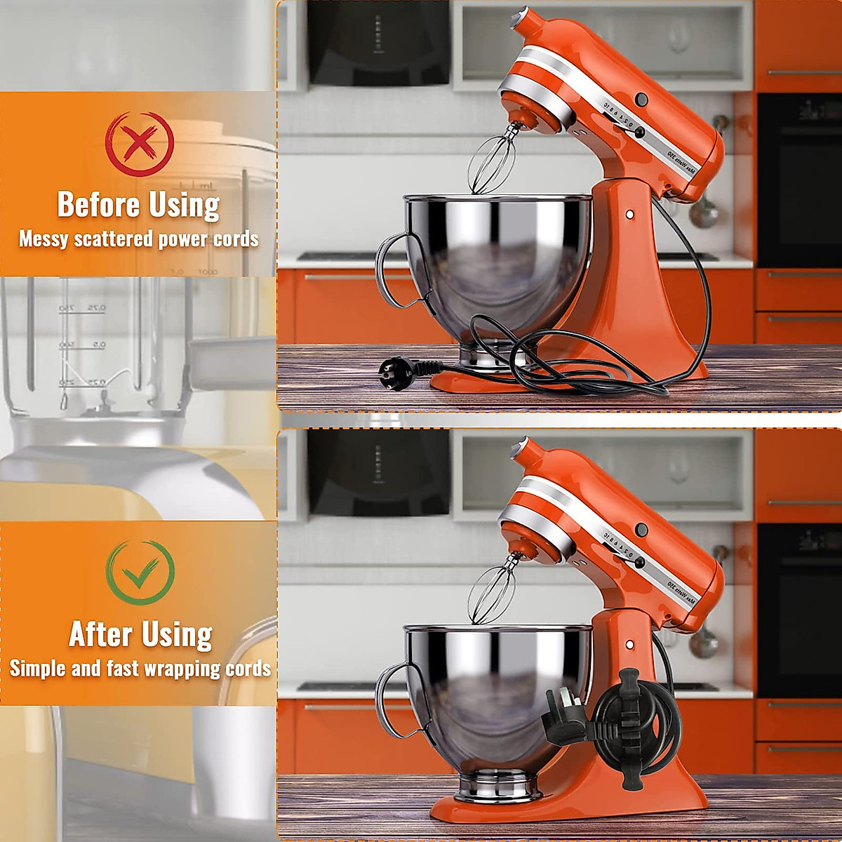 Cord Organizer for Kitchen Appliances 8 Pack Super Sticky Appliance Cord Wrapper,Cord Winder for Kitchen Small Appliances, Mixer, Blender, Coffee Maker, Pressure Cooker and Air Fryer, Cord Organizer