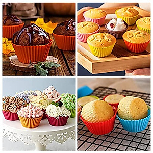Silicone Cupcake Liners 24 PCS, Baking Cups Liners, Reusable Non-stick Muffin Cups Cake Molds Standard, Multi-Color