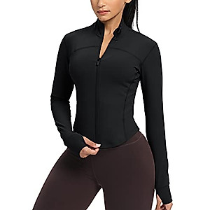 GYM RAINBOW Womens Zip Up Workout Jakcets Lightweight Slim Fit Running Athletic Jackets with Thumb Holes(#1 Black,Large)