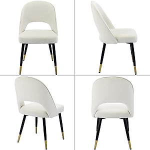 LukeAlon Classic Velvet Dining Chairs Set of 2, Upholstered Open Back Kitchen Chairs with Metal Legs Armless Side Chairs Mid Century Dinner Chairs for Dining Room, Beige