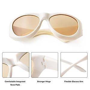 PEGH Wrap Around Sunglasses Y2K Fashion Oversized Oval Sunglasses for Men Women Trendy (Beige Frame Yellow Lens)
