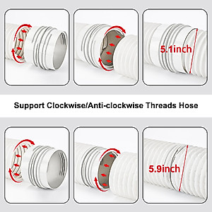 ODDMUCK Portable AC Hose Coupler with 5.1"/5.9" Diameter Exhasut Vent Connector for Clockwise&Counter Clockwise Threads Air Conditioner Hose Coupler Coupling Extension (5.1"/5.9“)