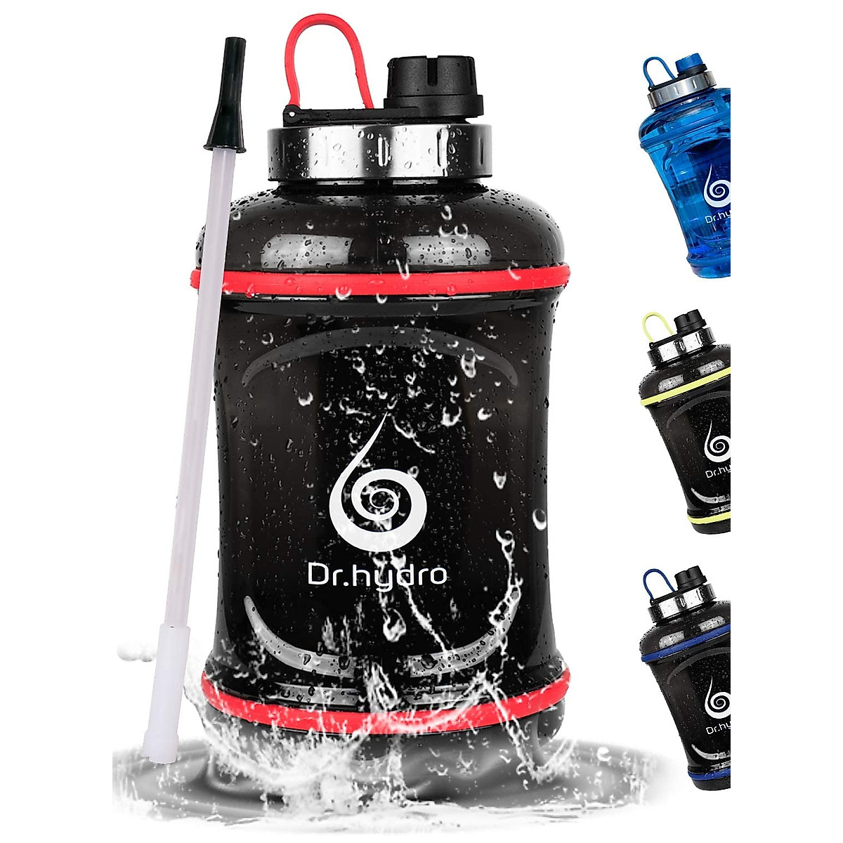 DR.HYDRO 3.2L Gallon Water Bottle with Insulated Storage Sleeve with Straw and Silicon Handle- BPA Free Large 100 oz water jug with Straw, reusable gallon jug perfect for Gym (Red Black)