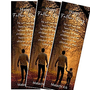 Happy Father's Day Father and Son Bible Verse Bookmarks Religious Christian Dads Malachi 4:6 for Churches He Shall Turn The Heart of The Fathers to The Children Made in USA Bulk 100 Count