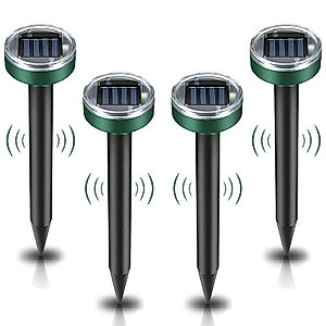 ELLASSAY Ultrasonic Mole Repellent Solar Powered 4 Pack Sonic Mole Deterrent Spikes,Snake Gopher Vole Repellent for Lawn Garden & Yard,Gopher Deterrent,Groundhog Repeller