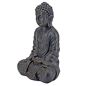MyGift 11.5-Inch Sitting Buddha Statue, Premium Gray Resin Meditation Zen Buddha Home Decor, Decorative Yoga, Garden, Alter, Prayer Spiritual Living Figurine