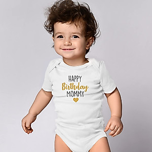 Organic GOTS Certified Baby Onesie Unisex Bodysuit 0-18 months - Happy Birthday | Present Gift (Gold - Happy Birthday Mommy, 0-3 Months)