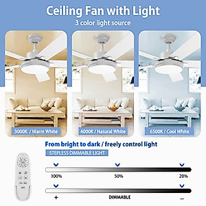 Regair 52 Inch Modern Ceiling Fan with Light and Remote Control, White, Dimmable, Adjustable Color Temperature, Timer, Reversible DC Motors, Easy Installation