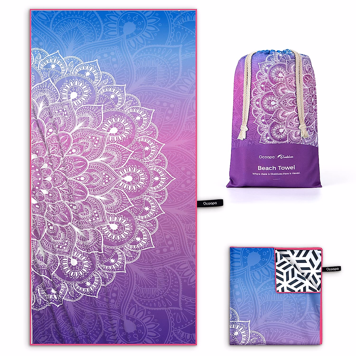 OCOOPA Microfiber Beach Towel - Oversized 71"x32" - Quick Dry, Sand Free - Lightweight & Compact - Large Beach Towels for Swimming, Camping, Holiday