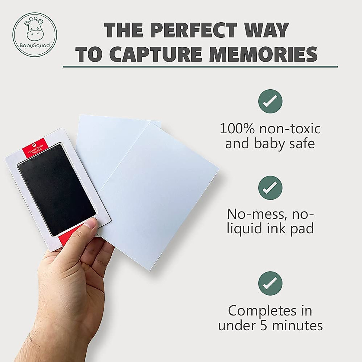 BabySquad Baby Inkpad 2 Pack - 5 x 3.5 INCHES (Baby Size) - Non-Toxic, Baby Safe, Newborn Baby Handprint or Footprint No-Mess Ink Pad, Black