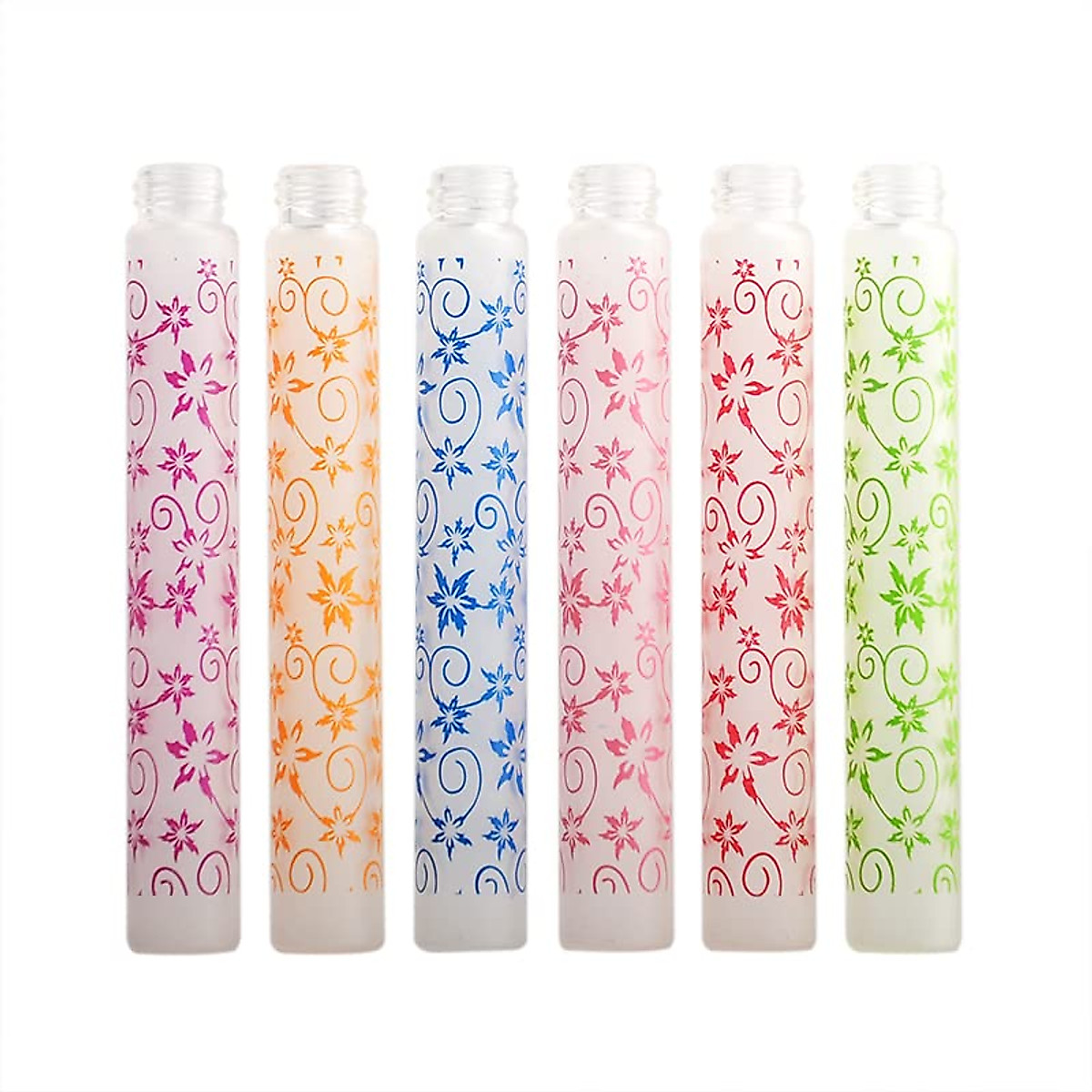 Enslz 6 PCS 10ml Flower Print Matte Refillable Empty Travel Glass Perfume Spray Bottle Atomizer Pump Sprayer Bottle Set