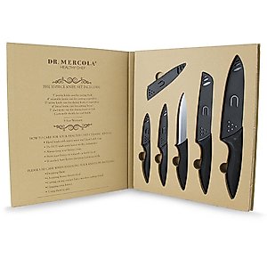 Dr. Mercola Black Ceramic Knife Set, 5 Piece set with Sheath