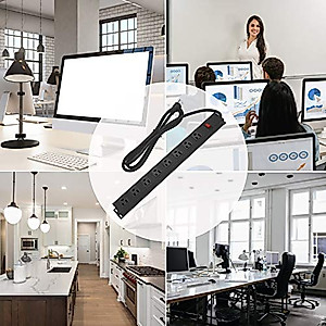 Metal 8 Outlet Mountable Power Strip, Wall Mount Outlet Power Strip Heavy Duty, Wide Spaced Commercial Shop Power Strip with Switch, 15A 125V 1875W, 6 FT SJT 14AWG Power Cord (6FT) Black