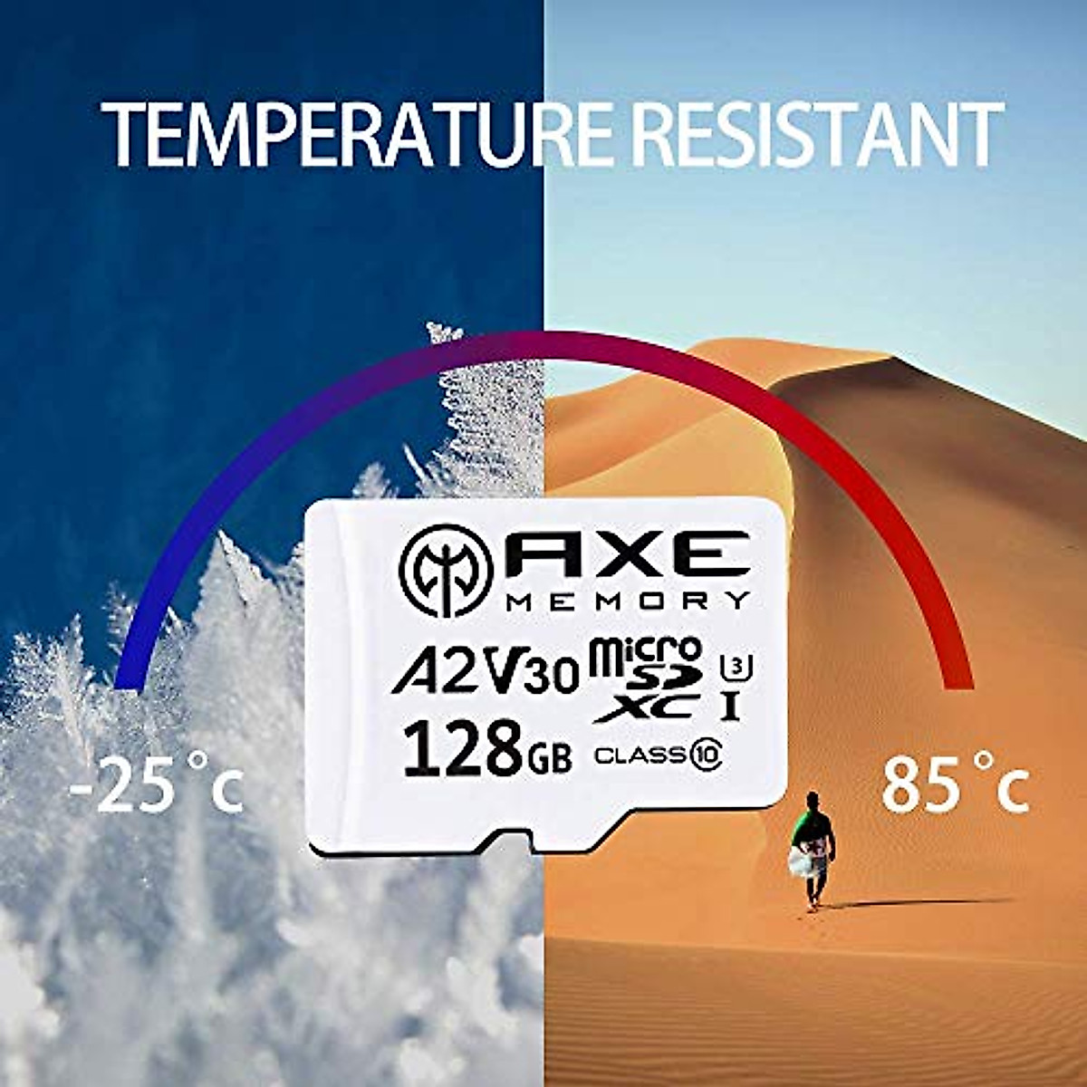 AXE MEMORY 128GB microSDXC Memory Card + SD Adapter with A2 App Performance, V30 UHS-I U3 4K