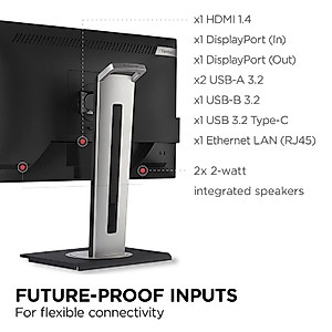 ViewSonic VG2456 24 Inch 1080p Monitor with USB C 3.2, Docking Built-In Gigabit Ethernet and 40 Degree Tilt Ergonomics for Home and Office