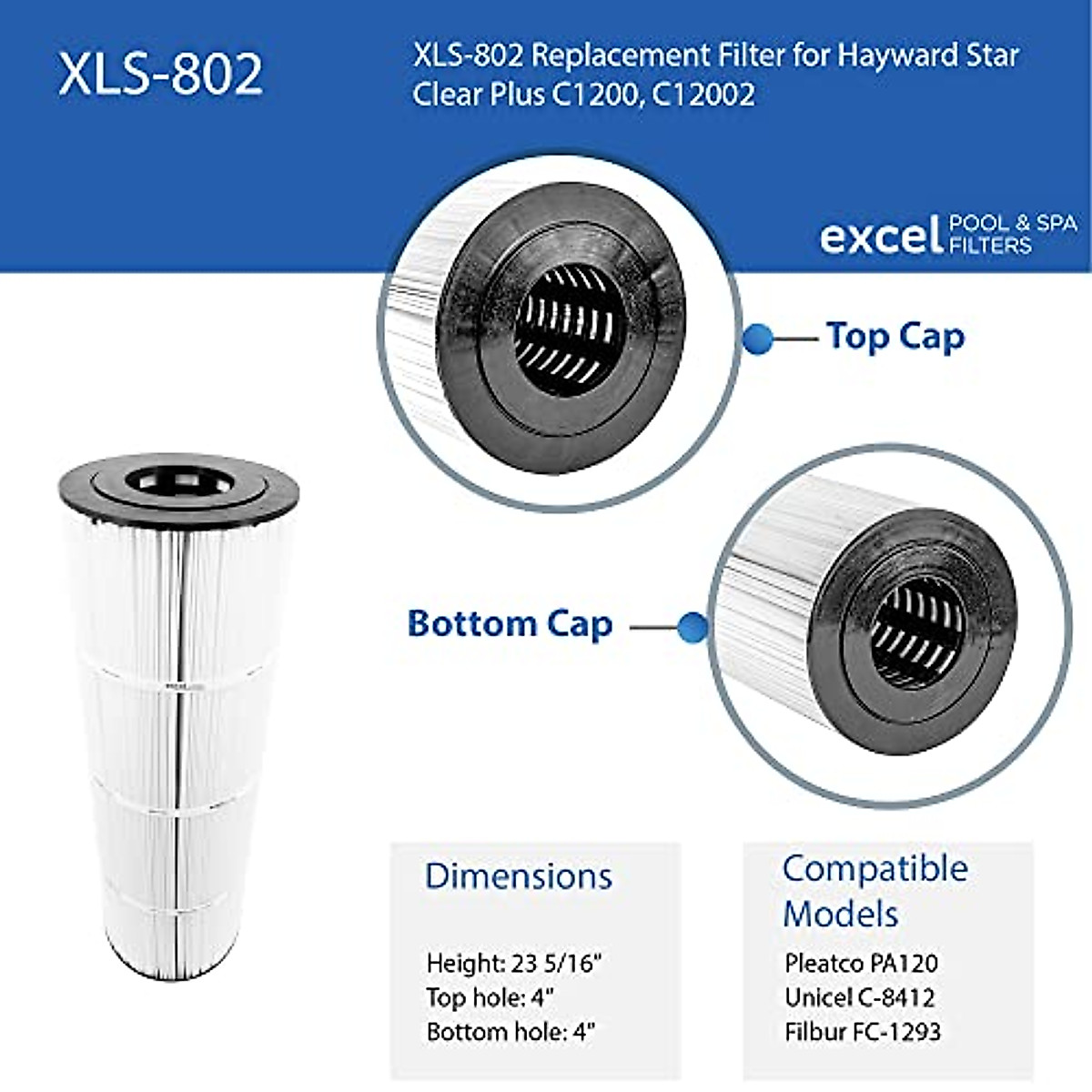 XLS-802 Replacement Filter for Hayward Star Clear Plus C1200, C12002. Also Replaces Hayward CX1200RE, Unicel C-8412, Filbur FC-1293, Pleatco PA120