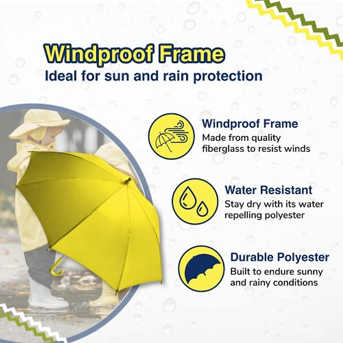 The Weather Station Children's Mini Manual Rain Umbrella, Metal, Windproof, Lightweight, and Packable for Travel, Full 30 Inch Arc, Yellow