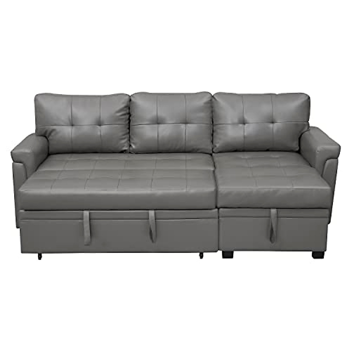 Reversible Sectional Sleeper Sofa with Pull Out Bed, Sleeper Sectional Sofa Bed Couch with Storage Chaise, Pull Out Couch Bed Sleeper Sofa Cama, L-Shape Full Size Pull Out Sofa - Gray / Air Leather