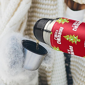 Stainless Steel Leather Vacuum Insulated Mug Christmas Tree Thermos Water Bottle for Hot and Cold Drinks Kids Adults 16 Oz