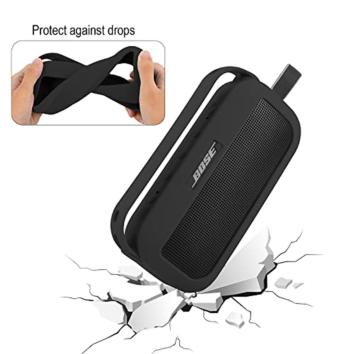 TXesign Silicone Case Cover for Bose SoundLink Flex Bluetooth Portable Speaker Travel Protective Carrying Pouch with Handle Anti-dust Plug for Bose SoundLink Flex (Black)